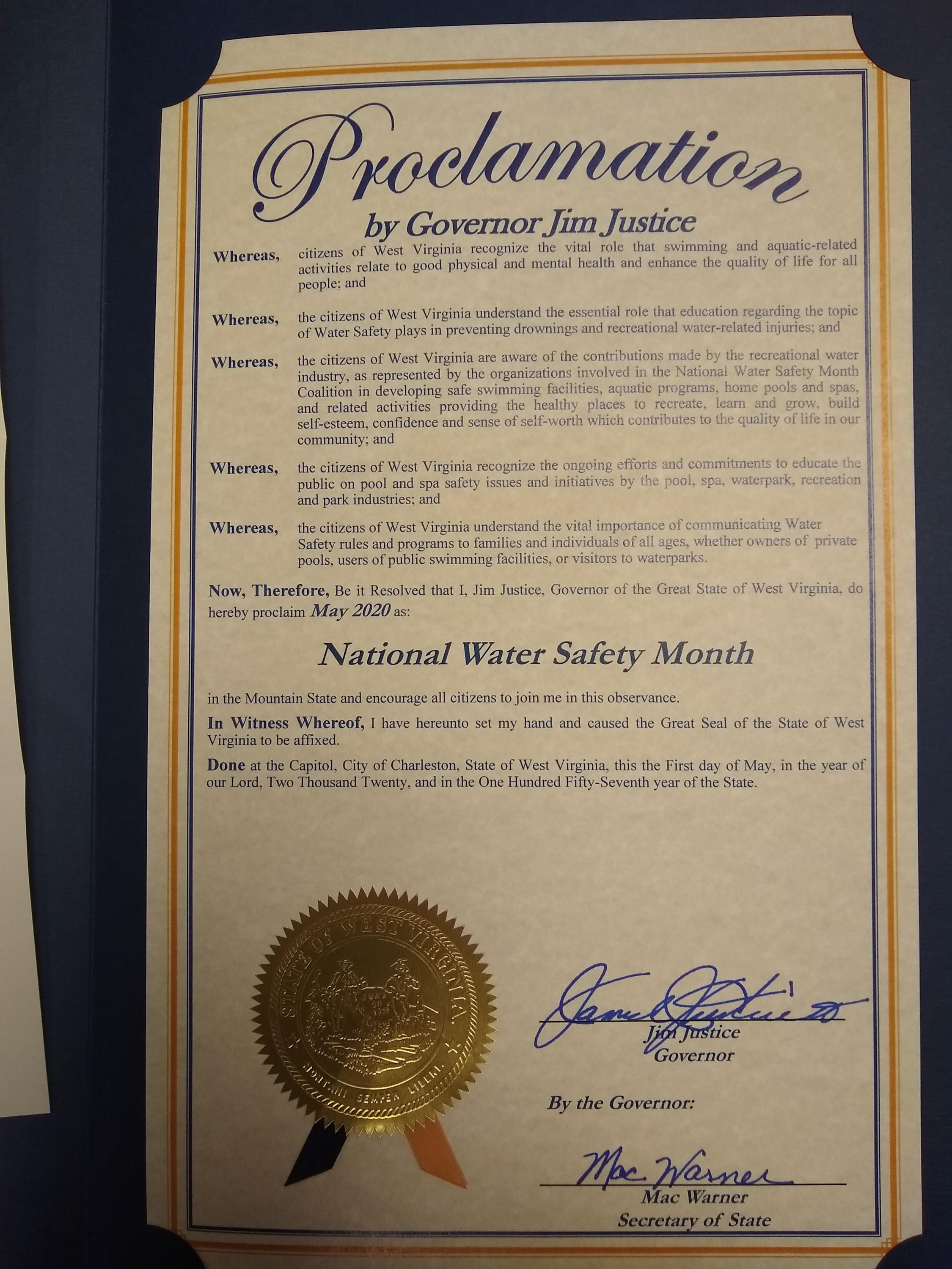 Proclamations - National Water Safety Month